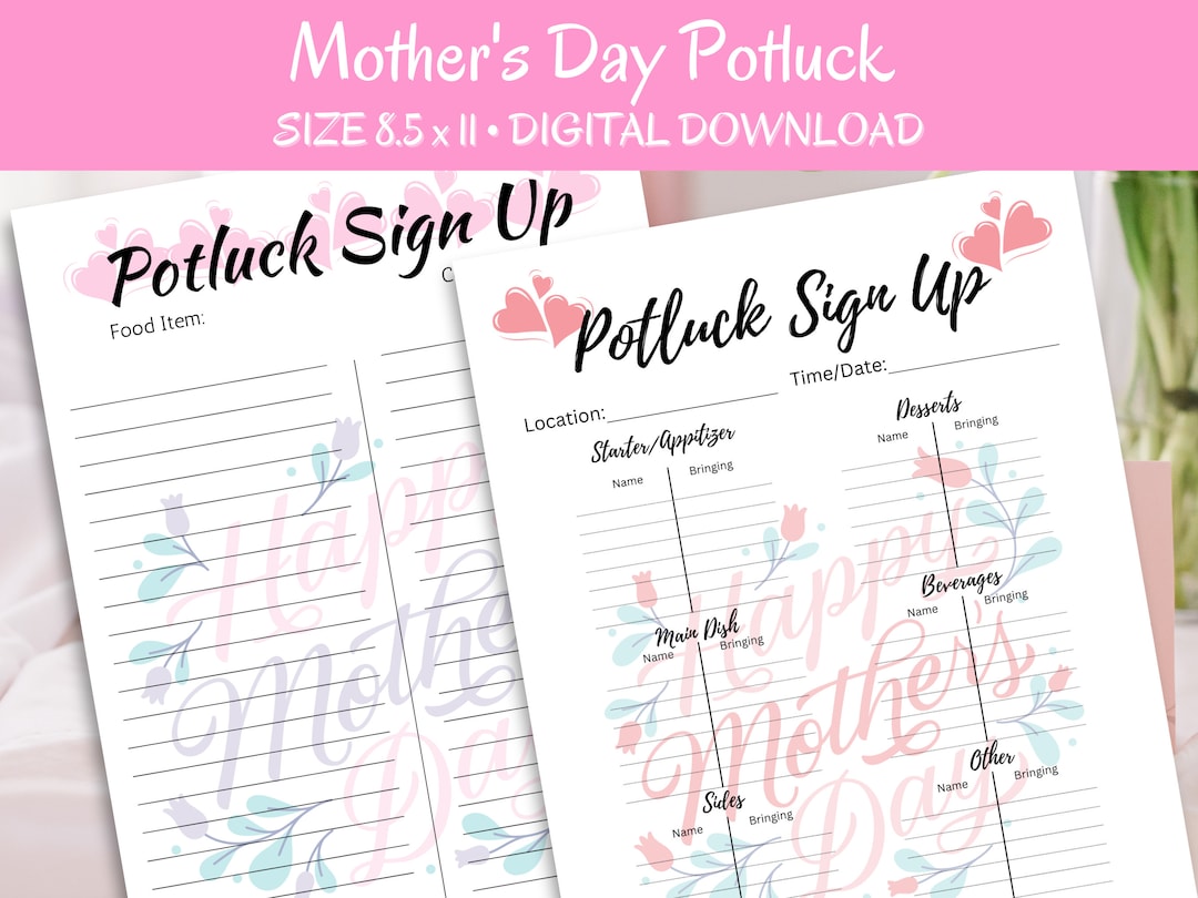 Potluck Sign-up, Office Potluck, Mother's Day Sign up Sheet, Mother's ...