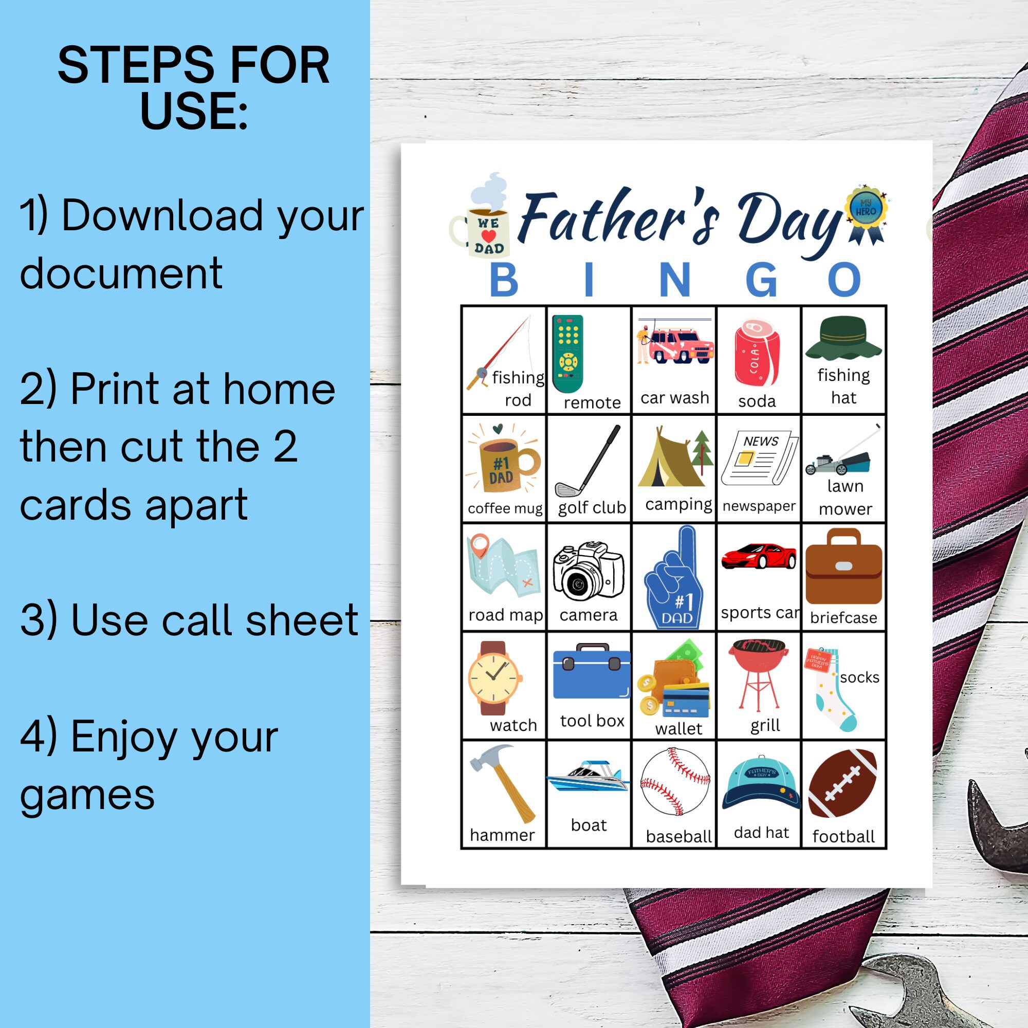 Father's Day Bingo Cards, 20 Father's Day Bingo Cards,instant Download ...