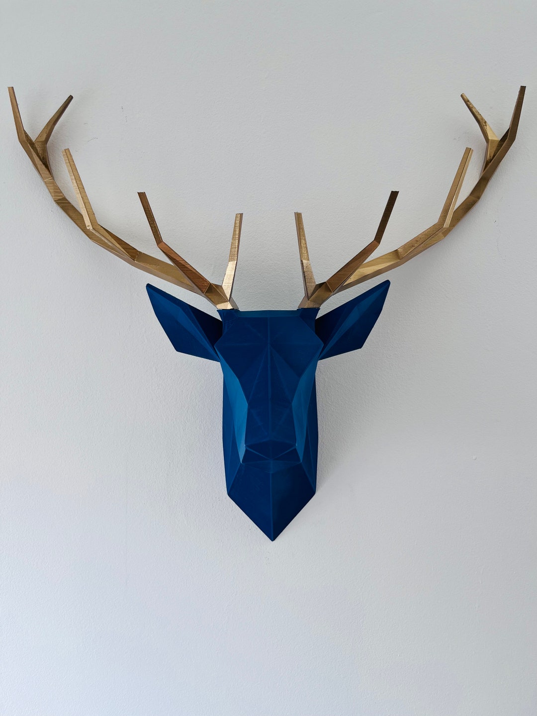 Blue & Gold Low Poly Deer Head: Stunning 3D Printed Wall - Etsy
