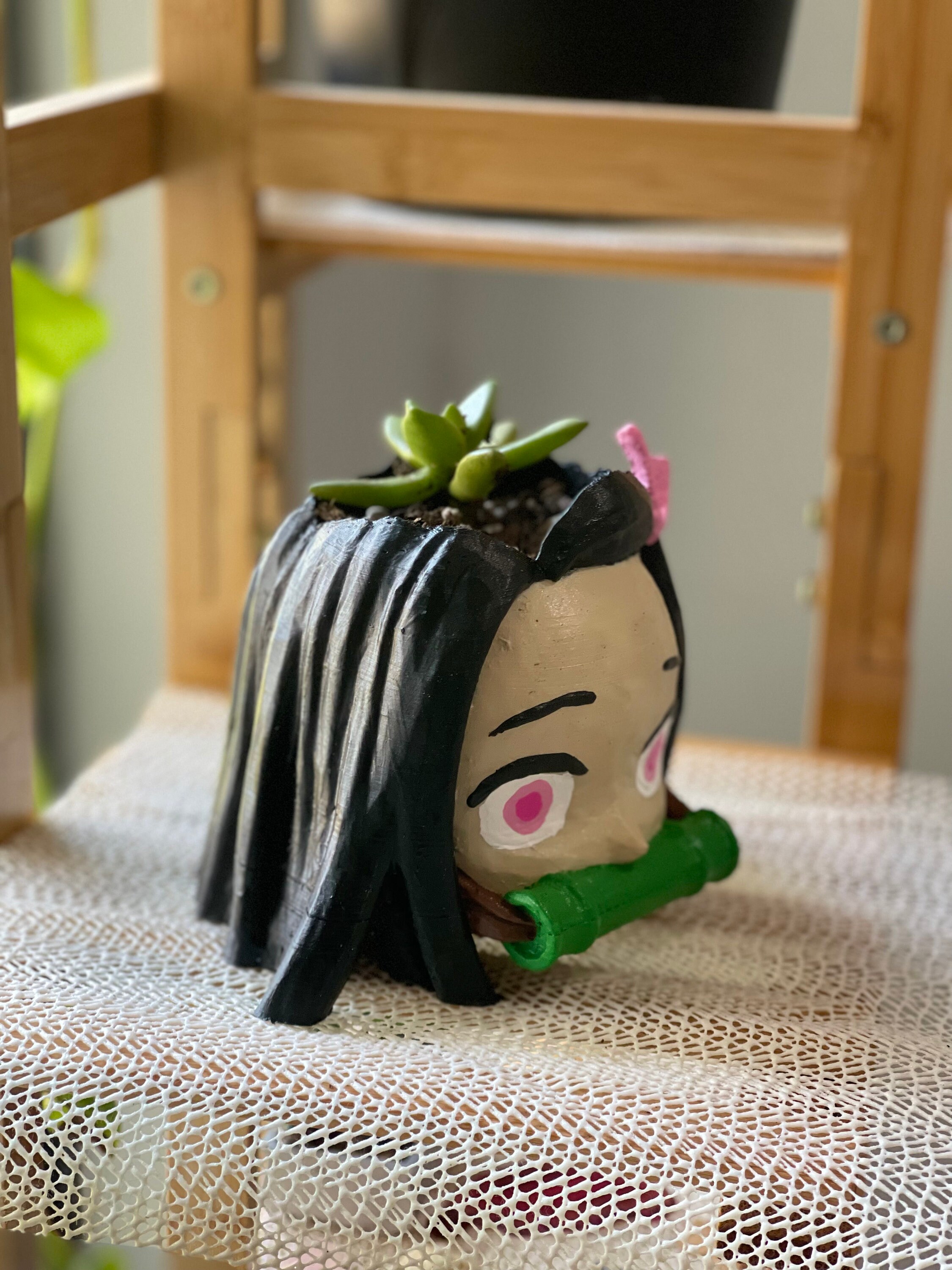 Girl With Pink Bow Pot Plant Custom Succulent Stand Indoor - Etsy