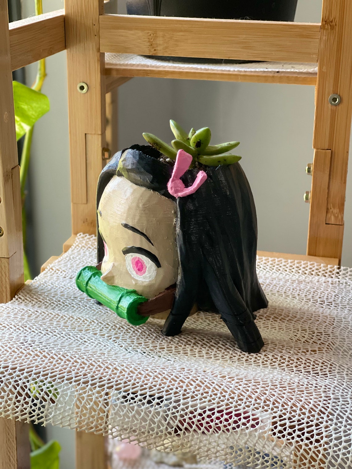 Girl With Pink Bow Pot Plant Custom Succulent Stand Indoor - Etsy