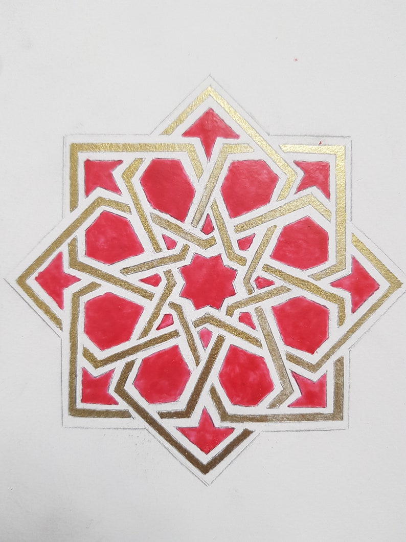 Red and Gold Islamic Octagonal Painting (A5) - Etsy