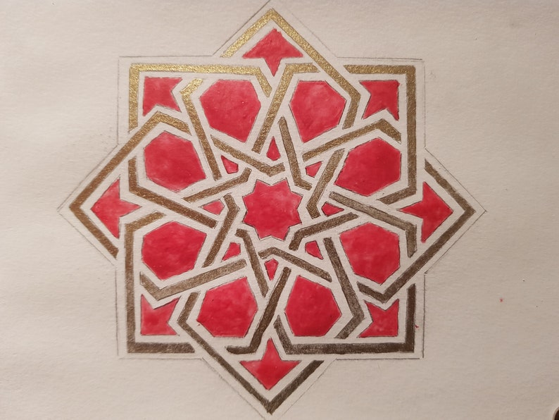 Red and Gold Islamic Octagonal Painting (A5) - Etsy