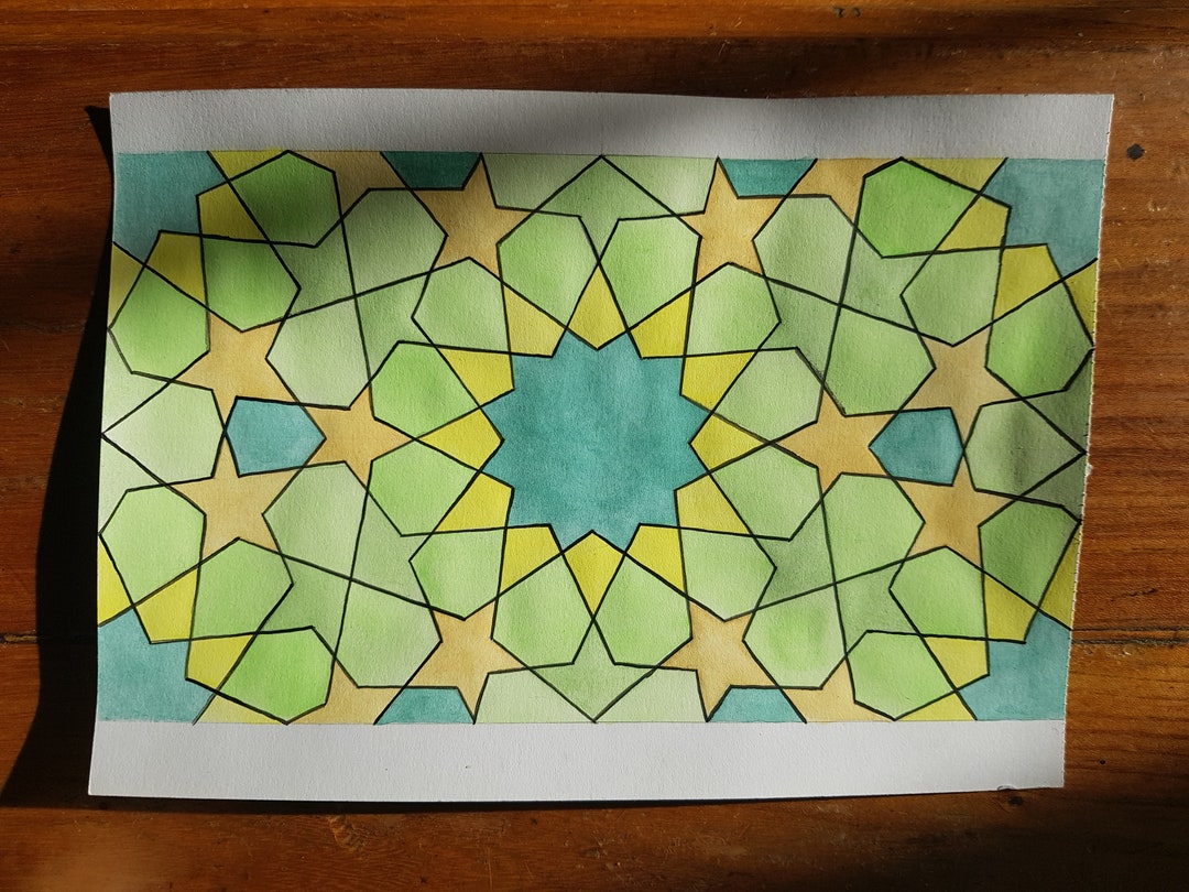 Green Yellow and Blue Triangular-based Islamic Pattern - Etsy UK