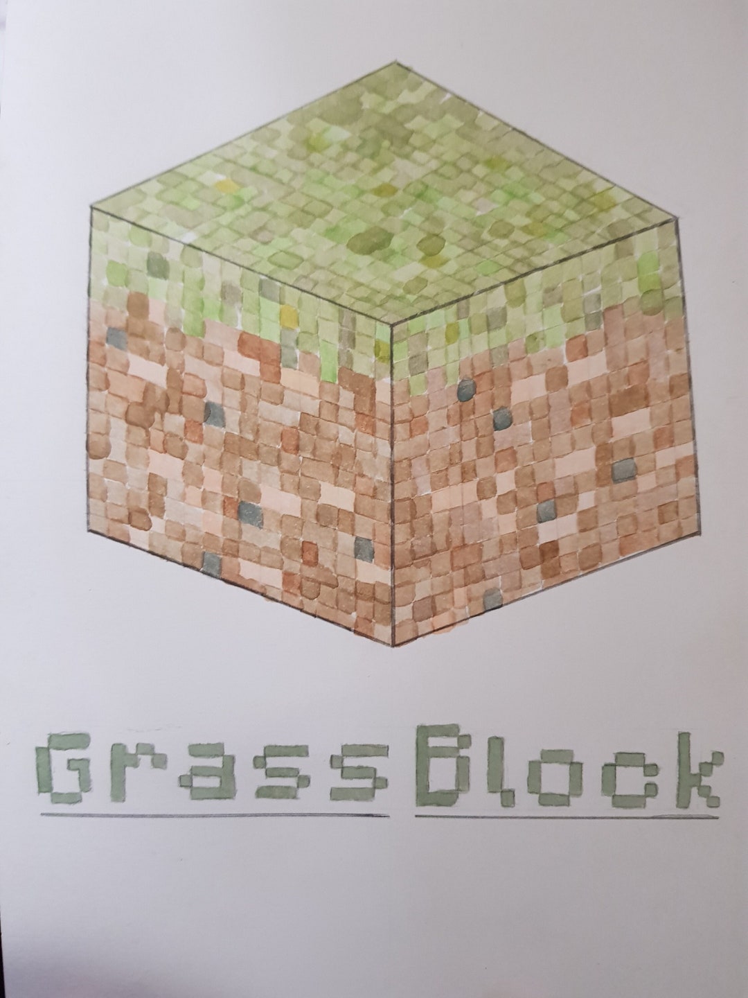 Minecraft Grass Block Watercolour A5 - Etsy