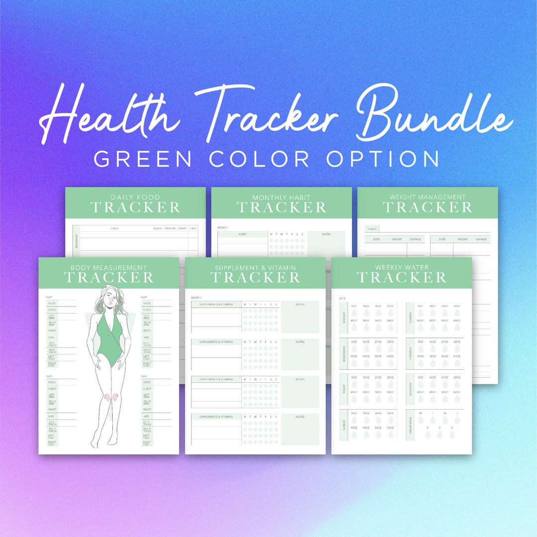 Green Health Tracker Bundle Includes 5x7 and 8.5x11 Editable - Etsy
