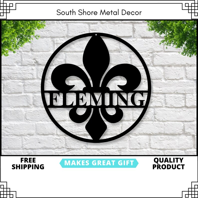 Fleur De Lis Name Sign Metal Fleur De Lis Personalized Fleur De Lis ...