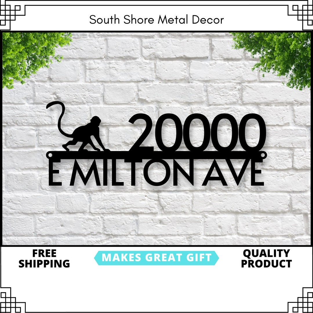 Monkey Address Sign Monkey House Numbers Monkey Sign Monkey Décor Metal ...