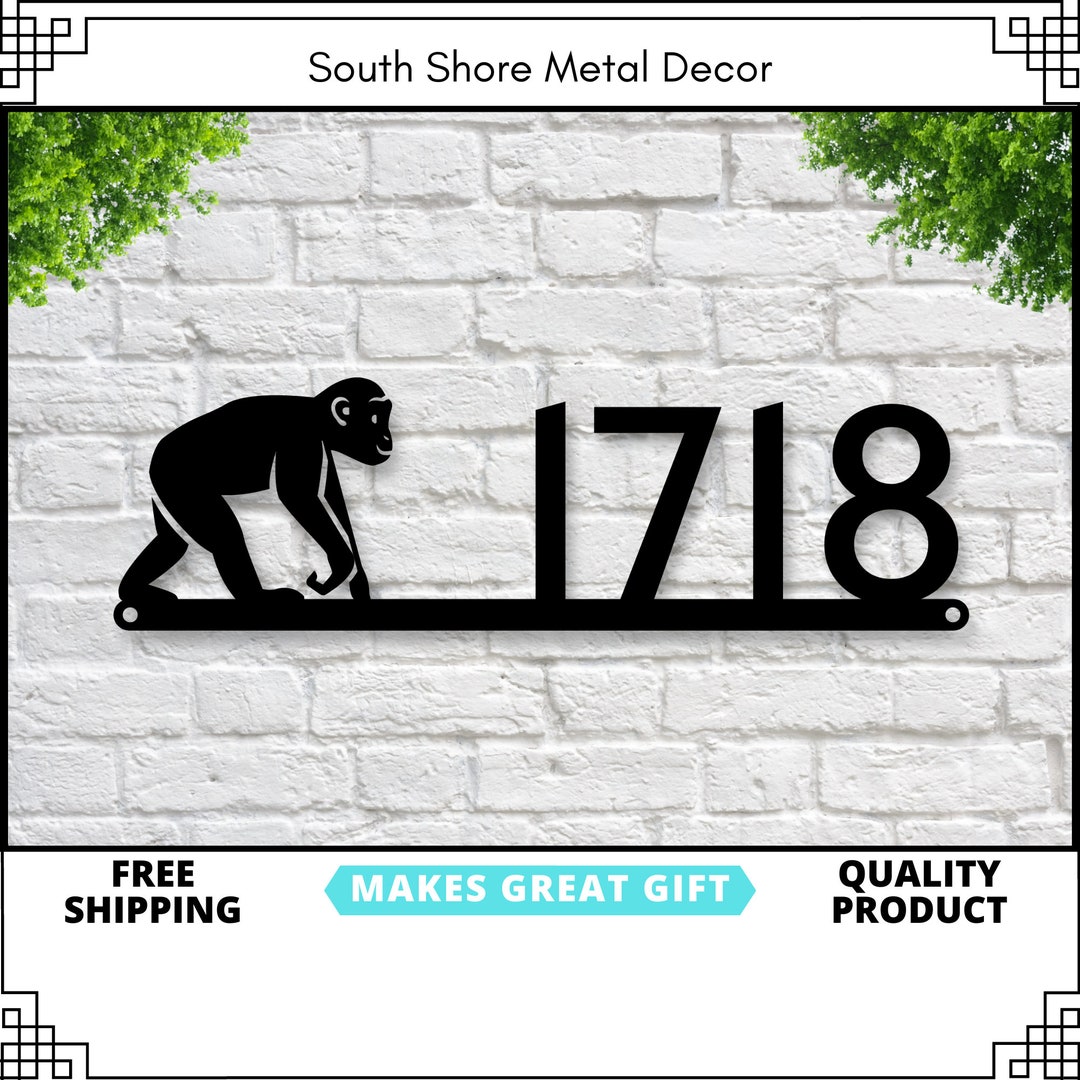 Monkey Address Sign Monkey House Numbers Monkey Sign Monkey Décor Metal ...