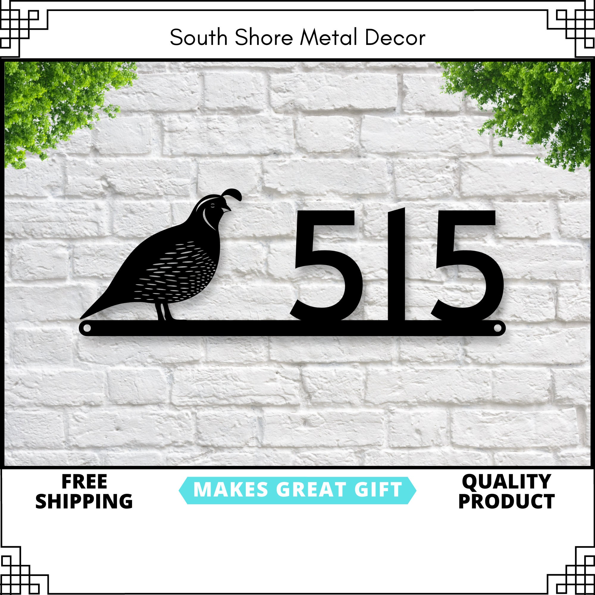 Quail Address Sign Quail House Numbers Metal Quail Sign Quail Decor ...