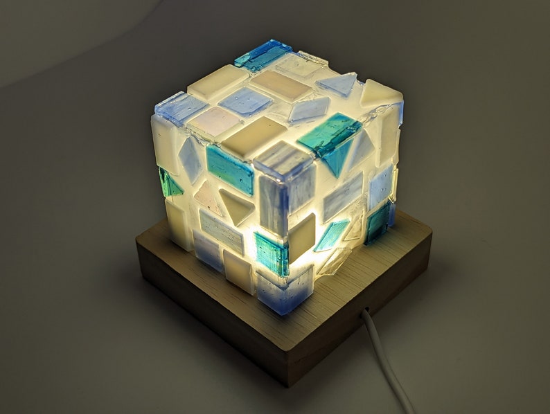 Unique Stained Glass Cube Light, Handmade Mini LED Lamp, Small & Cute ...