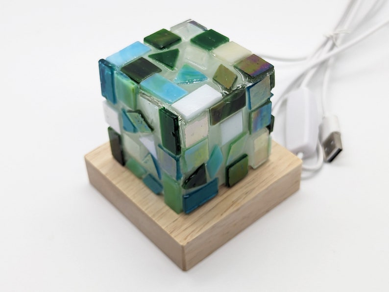 Unique Stained Glass Cube Light, Handmade Mini LED Lamp, Small & Cute ...