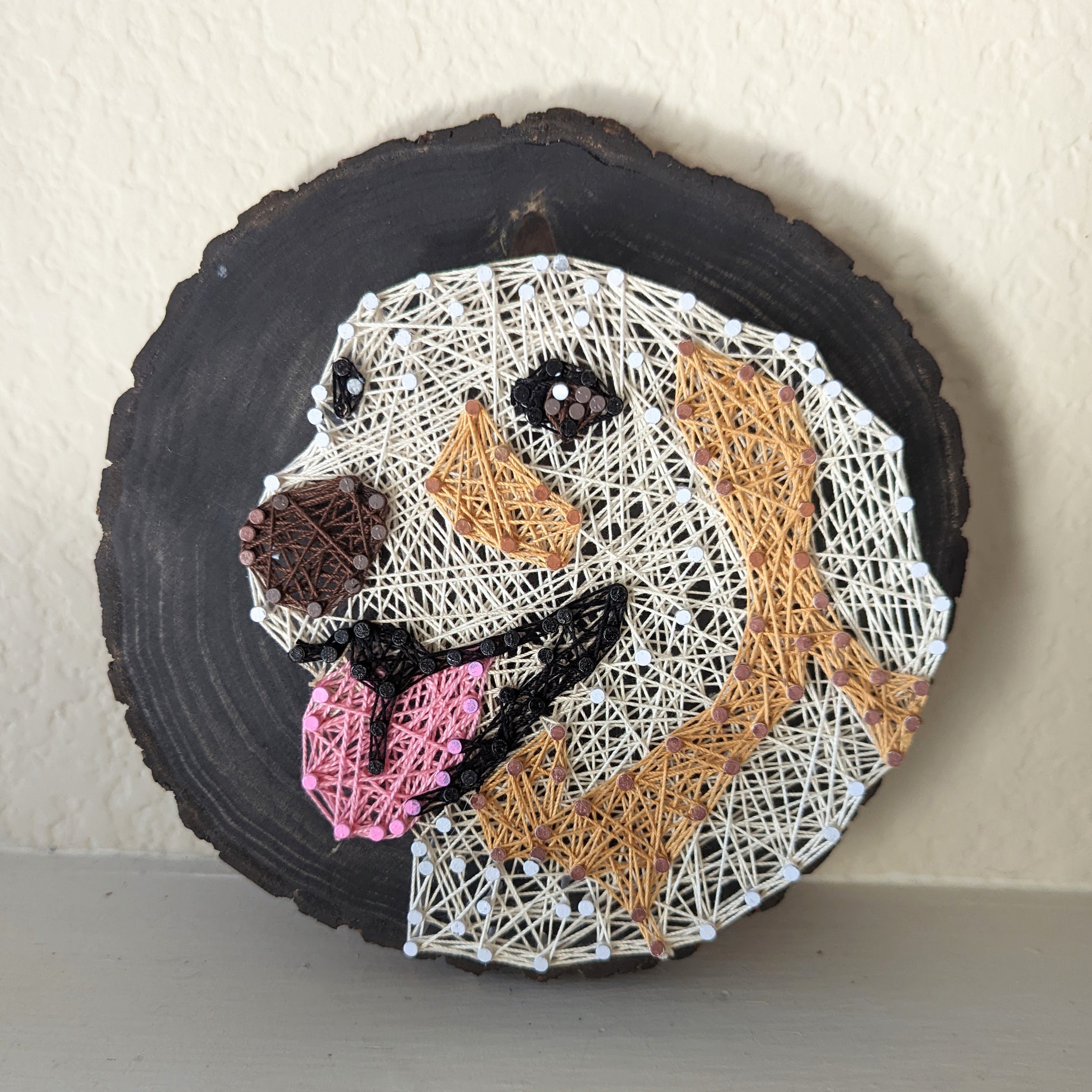 Golden Retriever String Art on Wood Slice - Boho Dog Wall Decor - Etsy