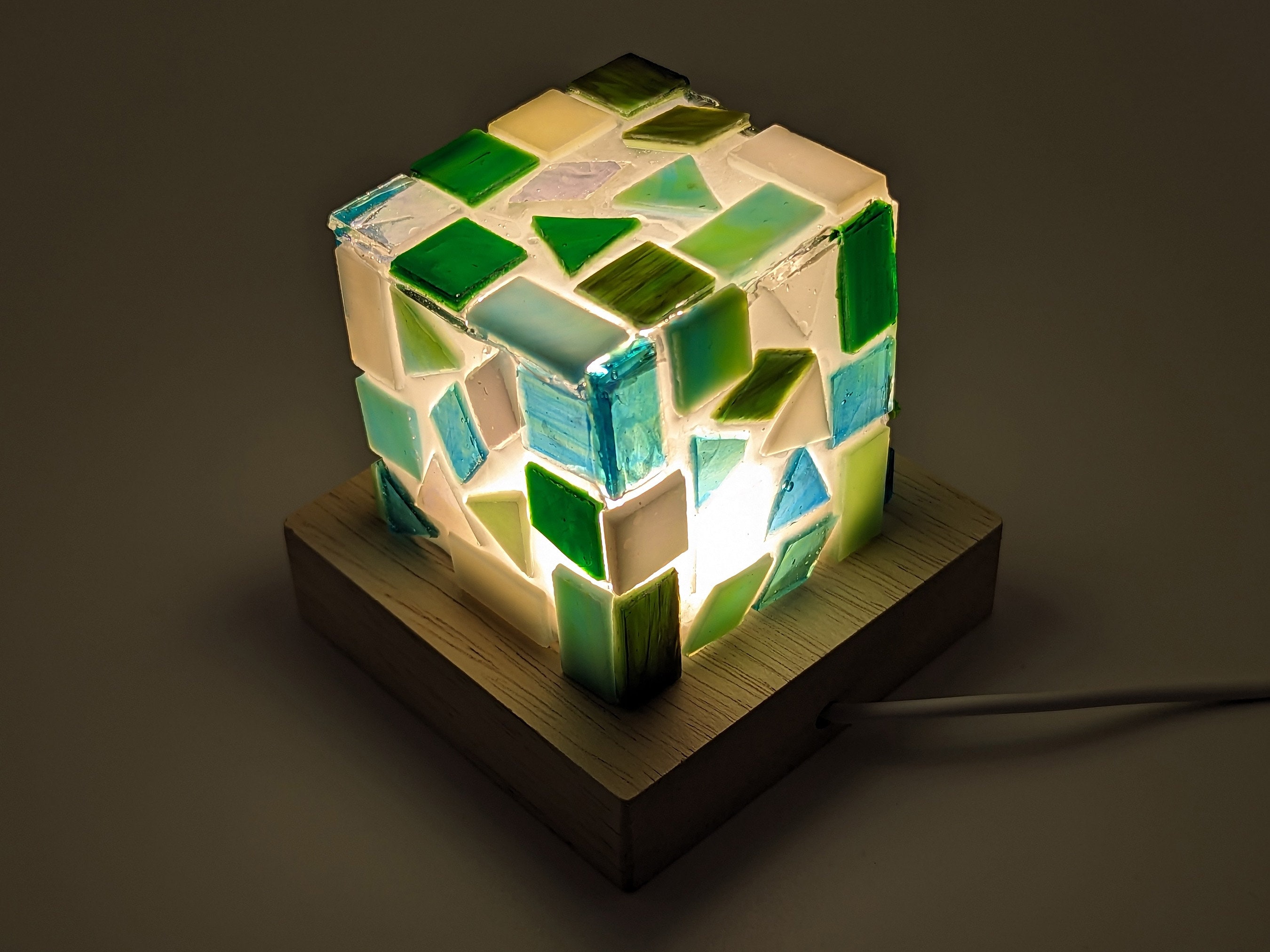 Unique Stained Glass Cube Light, Handmade Mini LED Lamp, Small & Cute ...