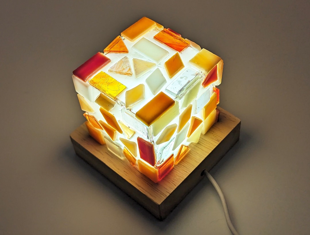 Unique Stained Glass Cube Light, Handmade Mini LED Lamp, Small & Cute ...