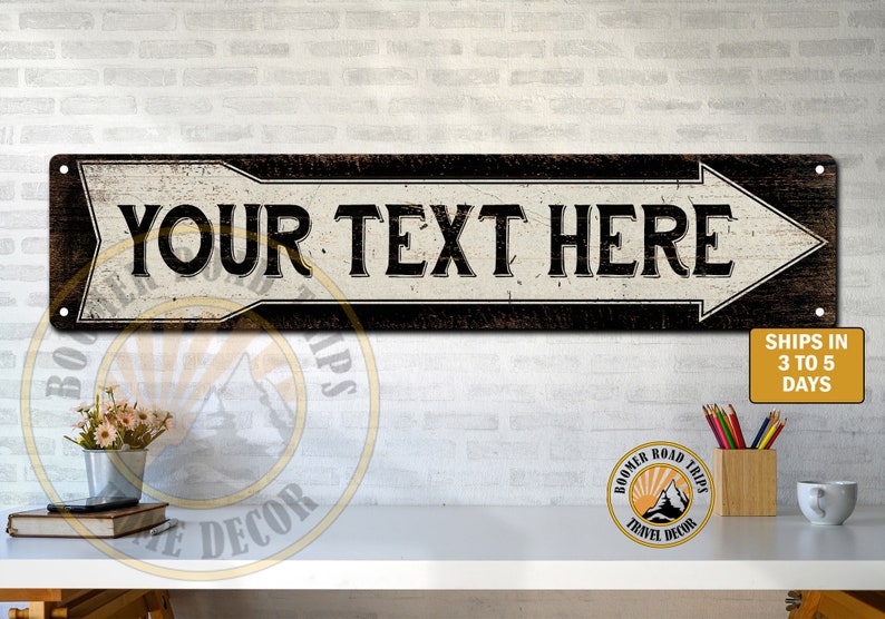 Custom 4x18 Arrow Sign Rustic Metal Sign Wall Decor Personalized Left ...