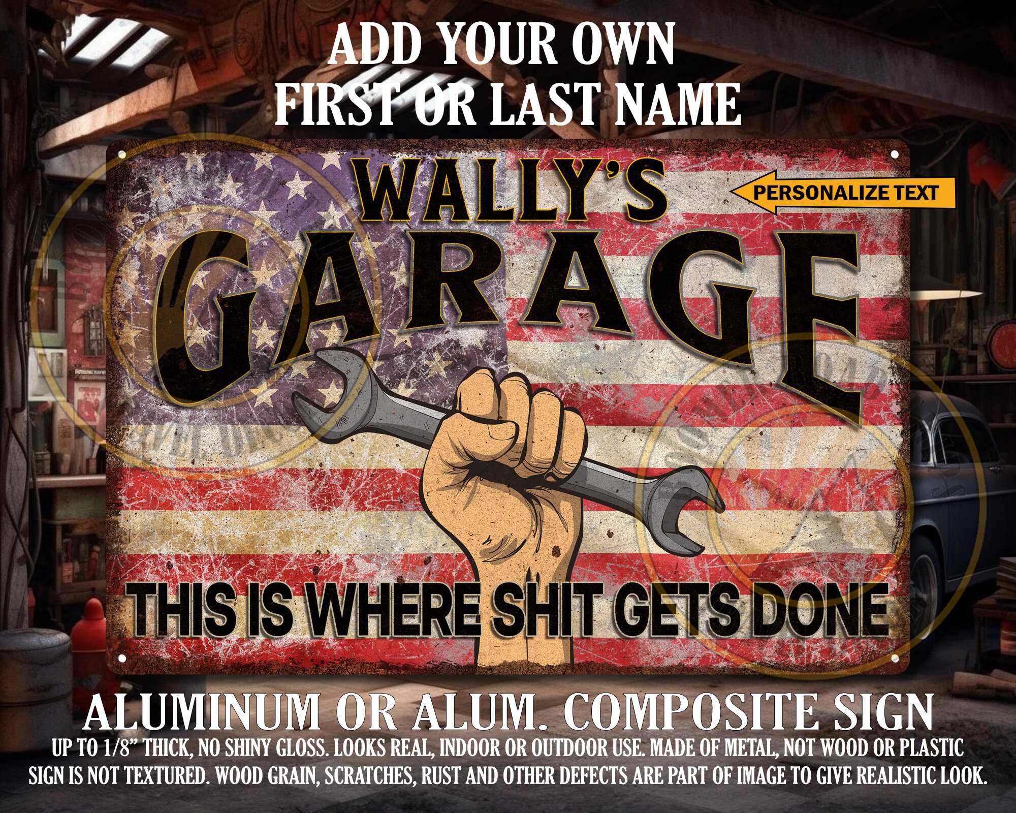 Custom Metal Garage Sign Makes Perfect Gift for Dad, Rust and Steel ...