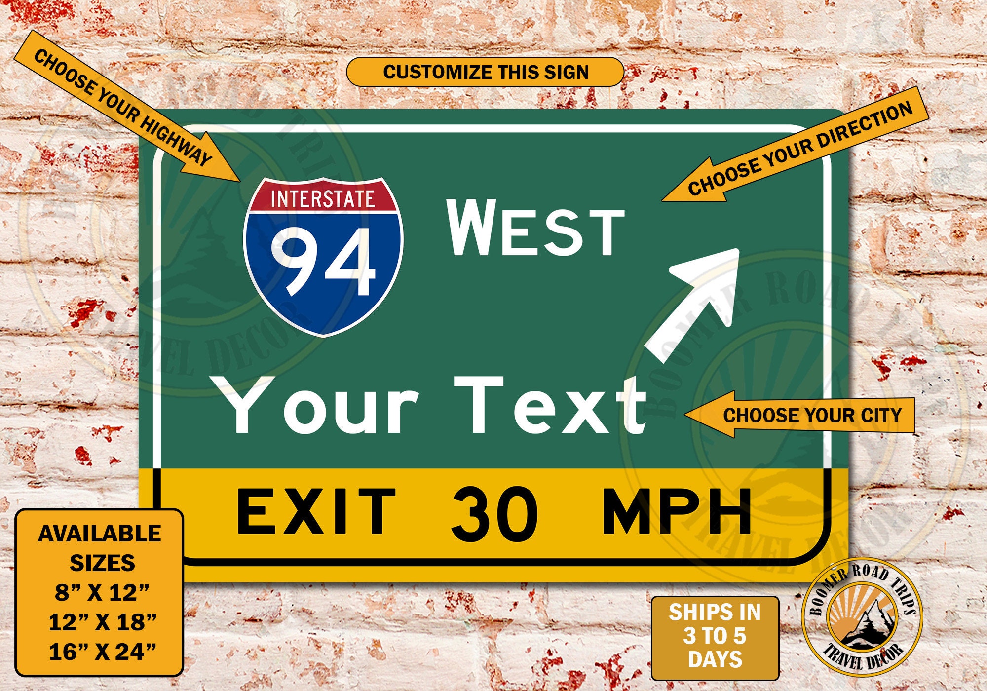 Personalized Interstate Highway Sign 12 X 18 Metal Wall Decor Travel ...