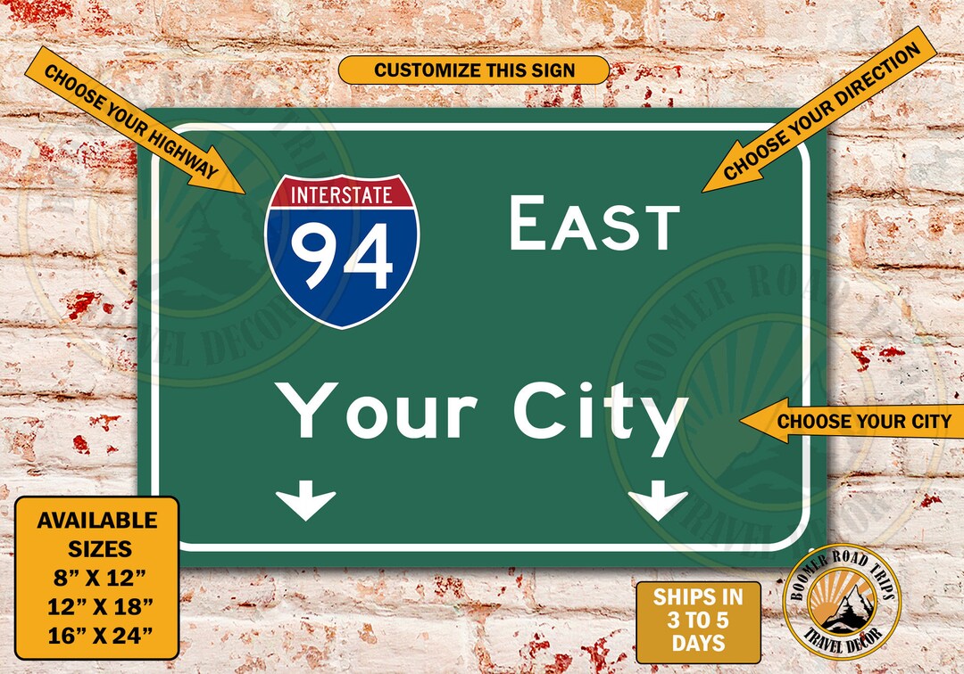 Personalized Interstate Highway Sign 16" X 24" Metal Wall Decor Travel ...