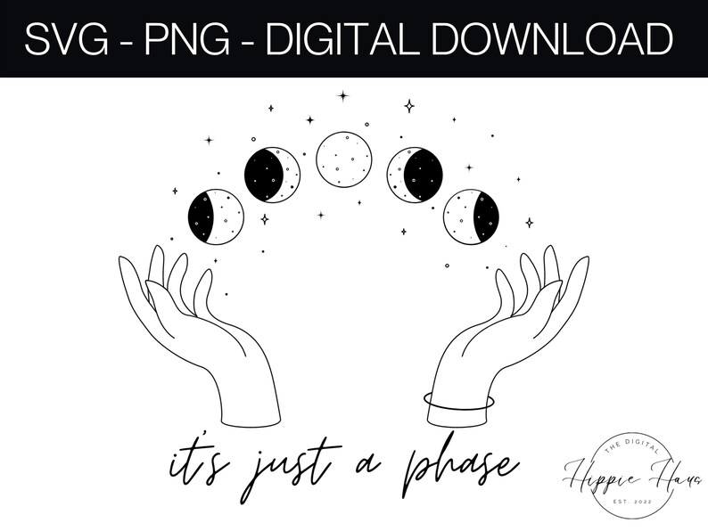 Moon Phases Svg, Retro Shirt Design Png, Moon Hippie Svg, Clipart ...
