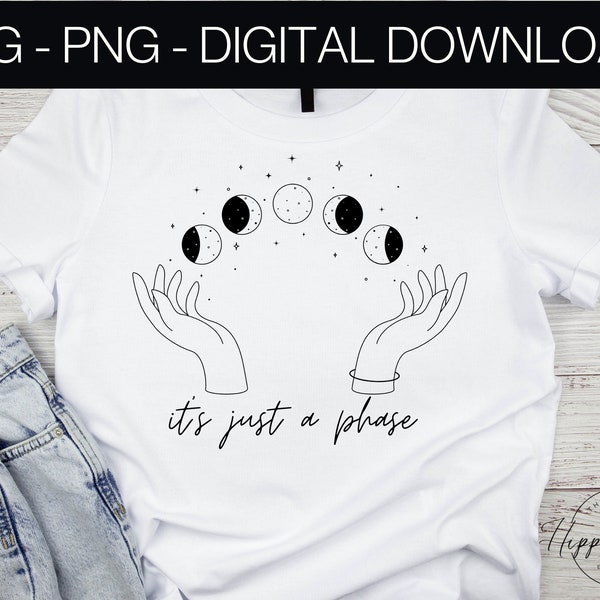 Moon Phases Svg, Retro Shirt Design Png, Moon Hippie Svg, Clipart ...