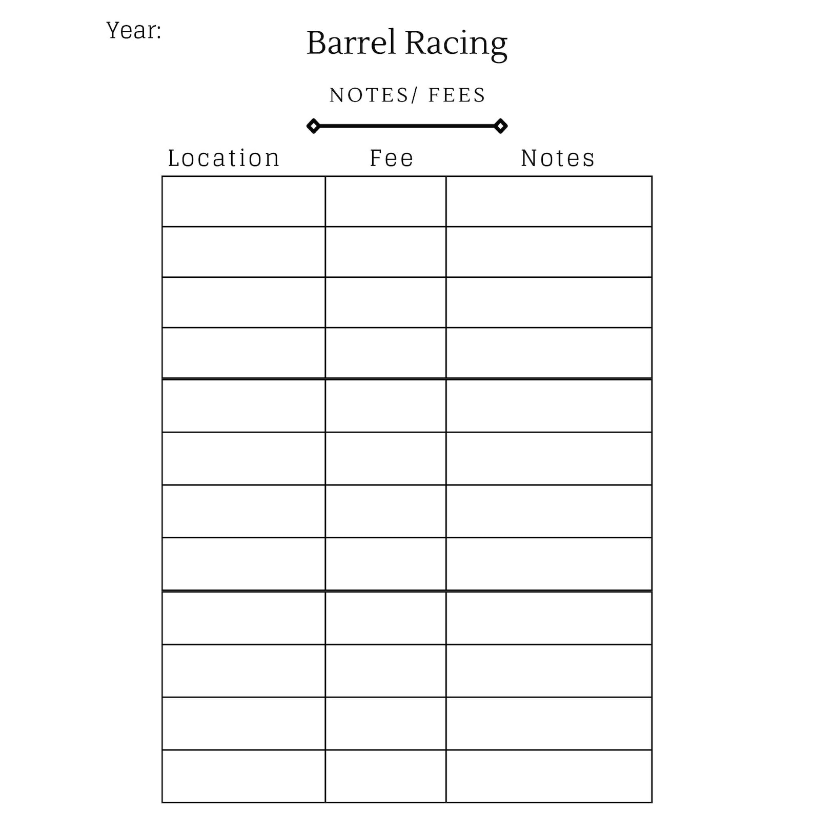Printable Barrel Racing Time Tracker - Etsy