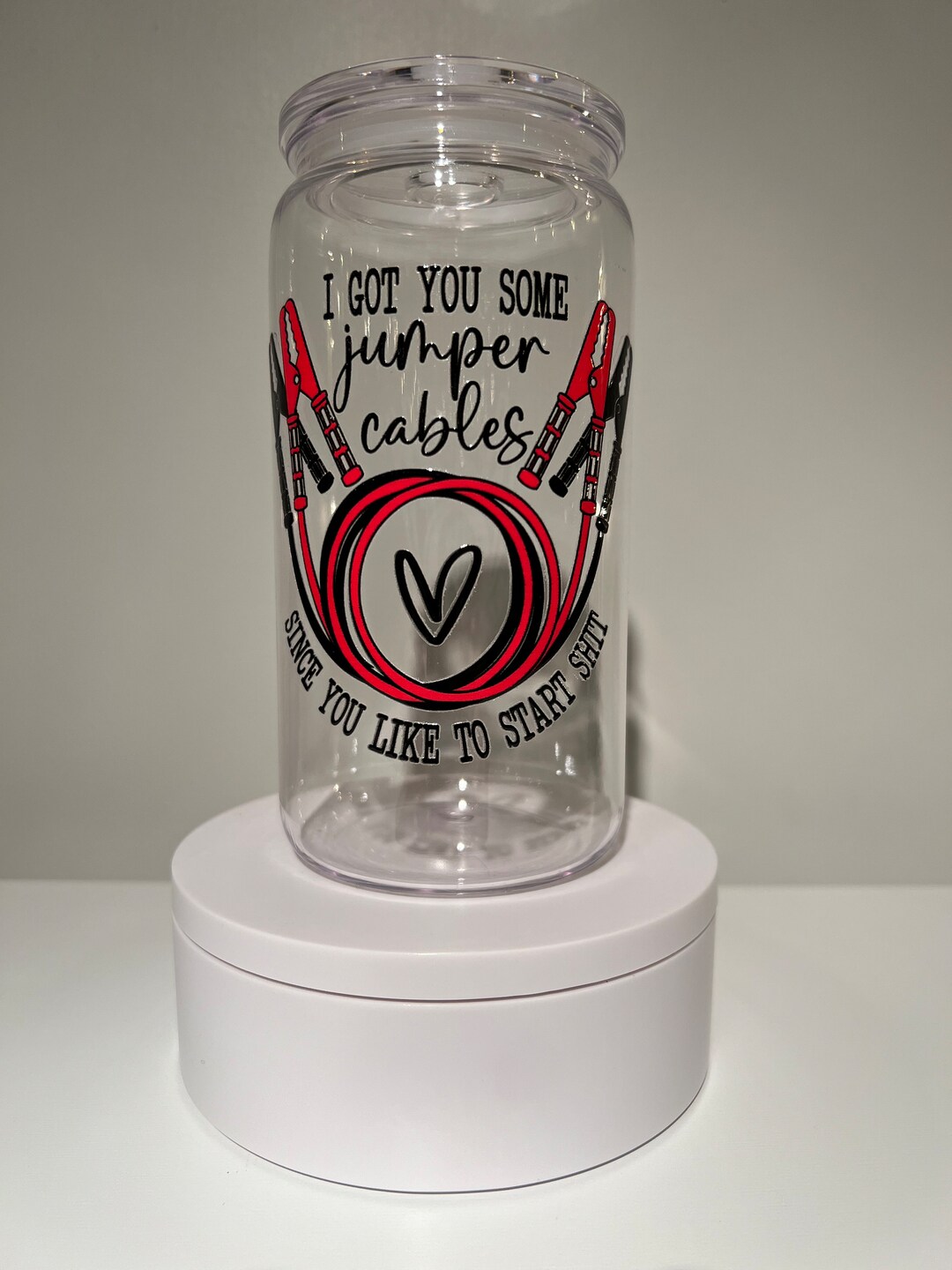 Funny Jumper Cables 16 Oz Plastic Cup With Straw and Lid, Sarcastic Cup ...