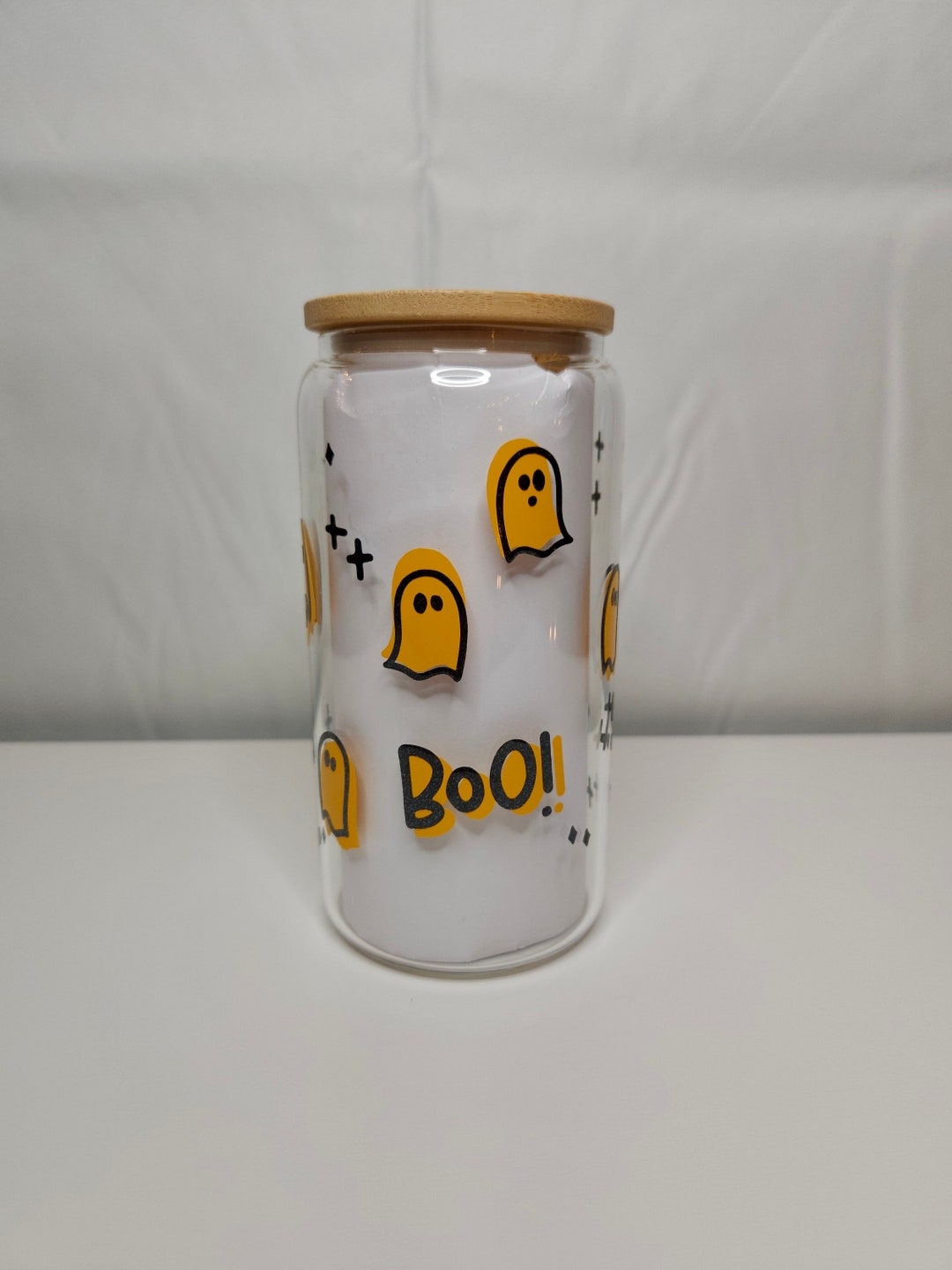 Boo! 16 Oz Libby Glass With Lid & Straw, Halloween Ghost, Spooky ...