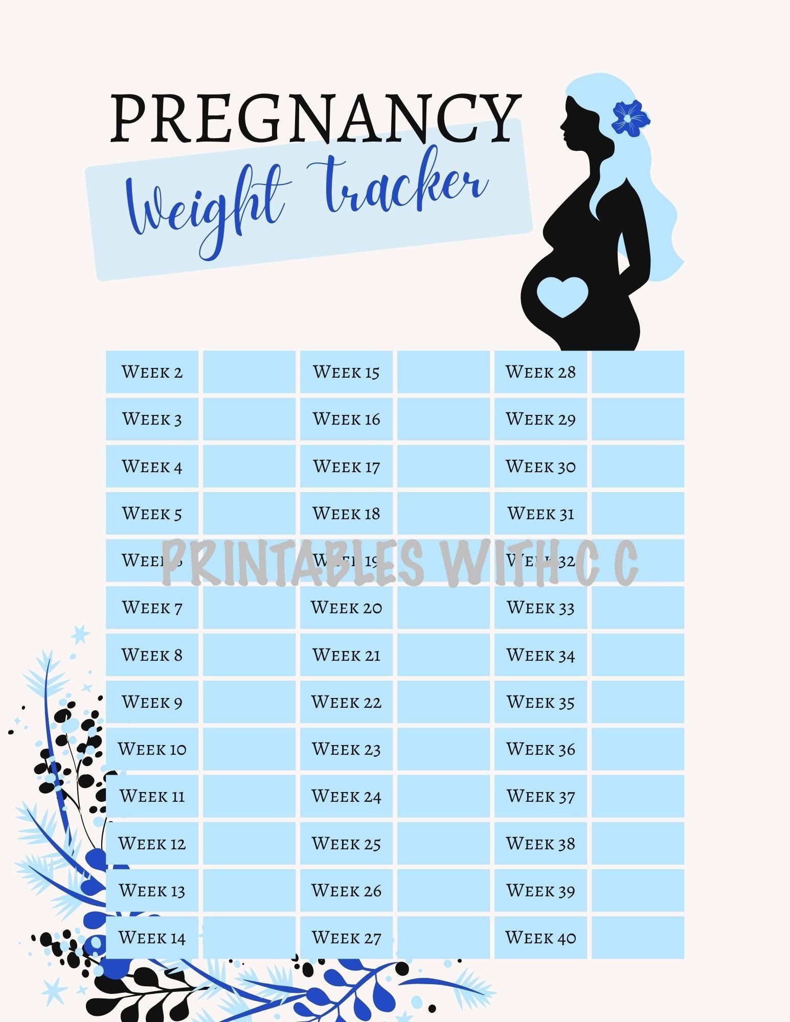 DIGITAL DOWNLOAD, Pregnancy Weight Tracker, Baby Boy, Blue, Pregnancy ...