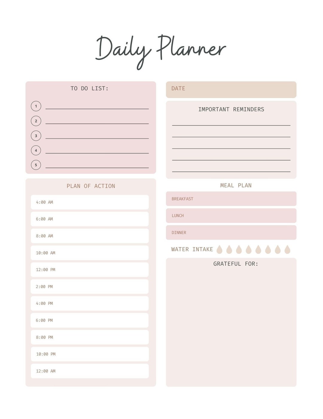 Digital Download, Pink Printable Daily Planner - Etsy