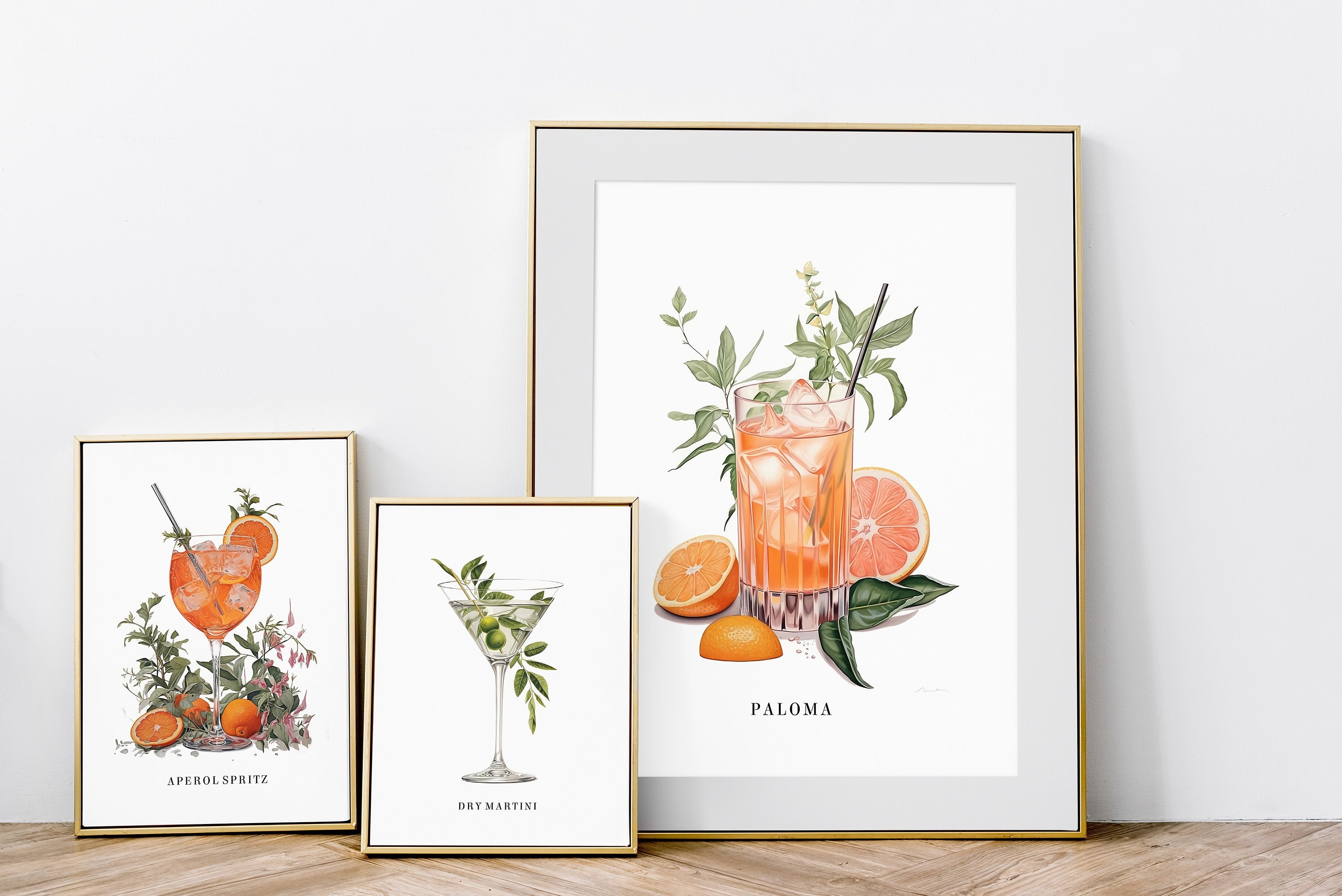 Set of 9 Cocktail Art, Aperol Spritz,paloma,negroni,french 75,gimlet ...