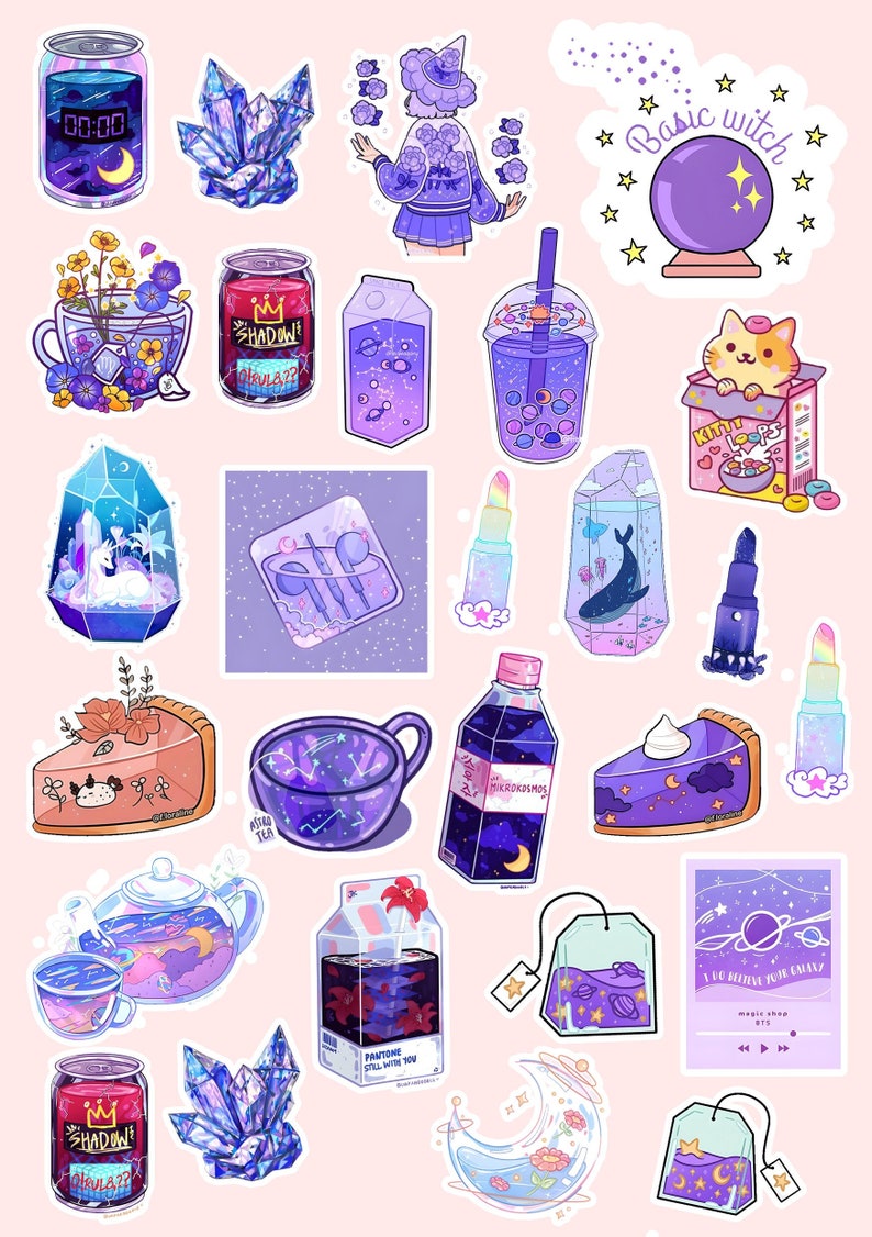 4 Printable Mystic Stickers,print and Cut Stickers,witchy Stickers ...