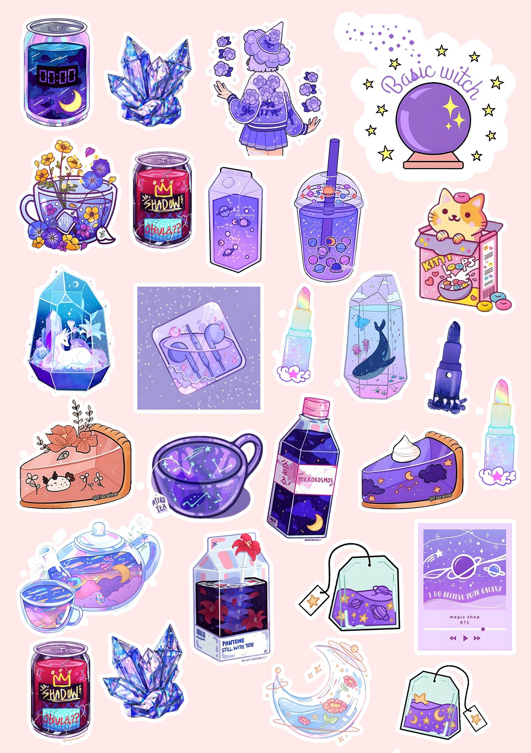 4 Printable Mystic Stickers,print and Cut Stickers,witchy Stickers ...