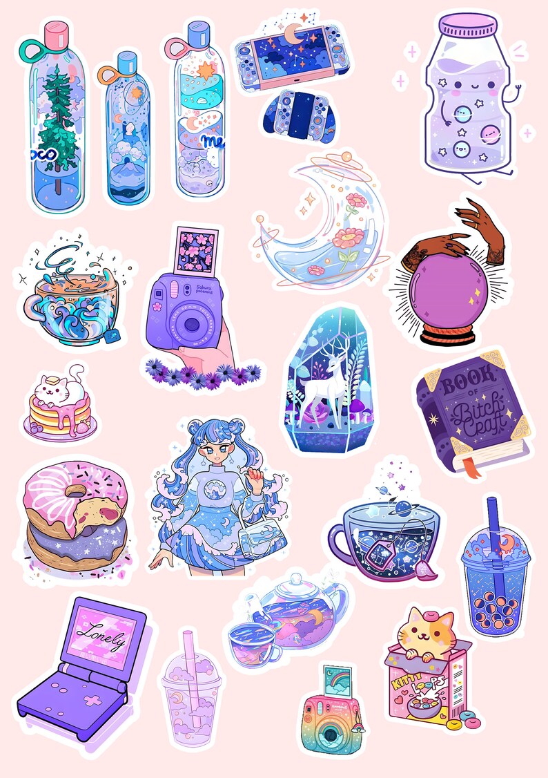 4 Printable Mystic Stickers,print and Cut Stickers,witchy Stickers ...