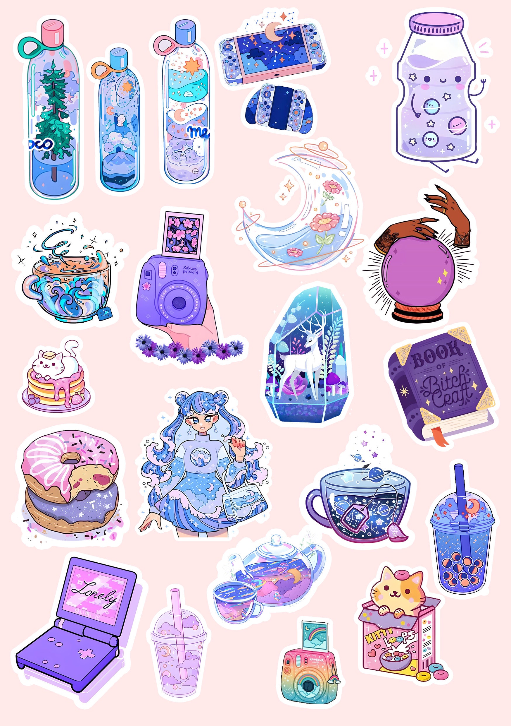 4 Printable Mystic Stickers,print and Cut Stickers,witchy Stickers ...