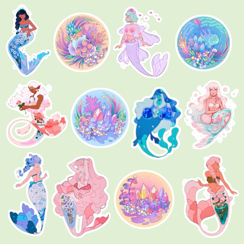 3 Printable Mermaids Stickers,print Stickers,sea Stickers, Digital File ...