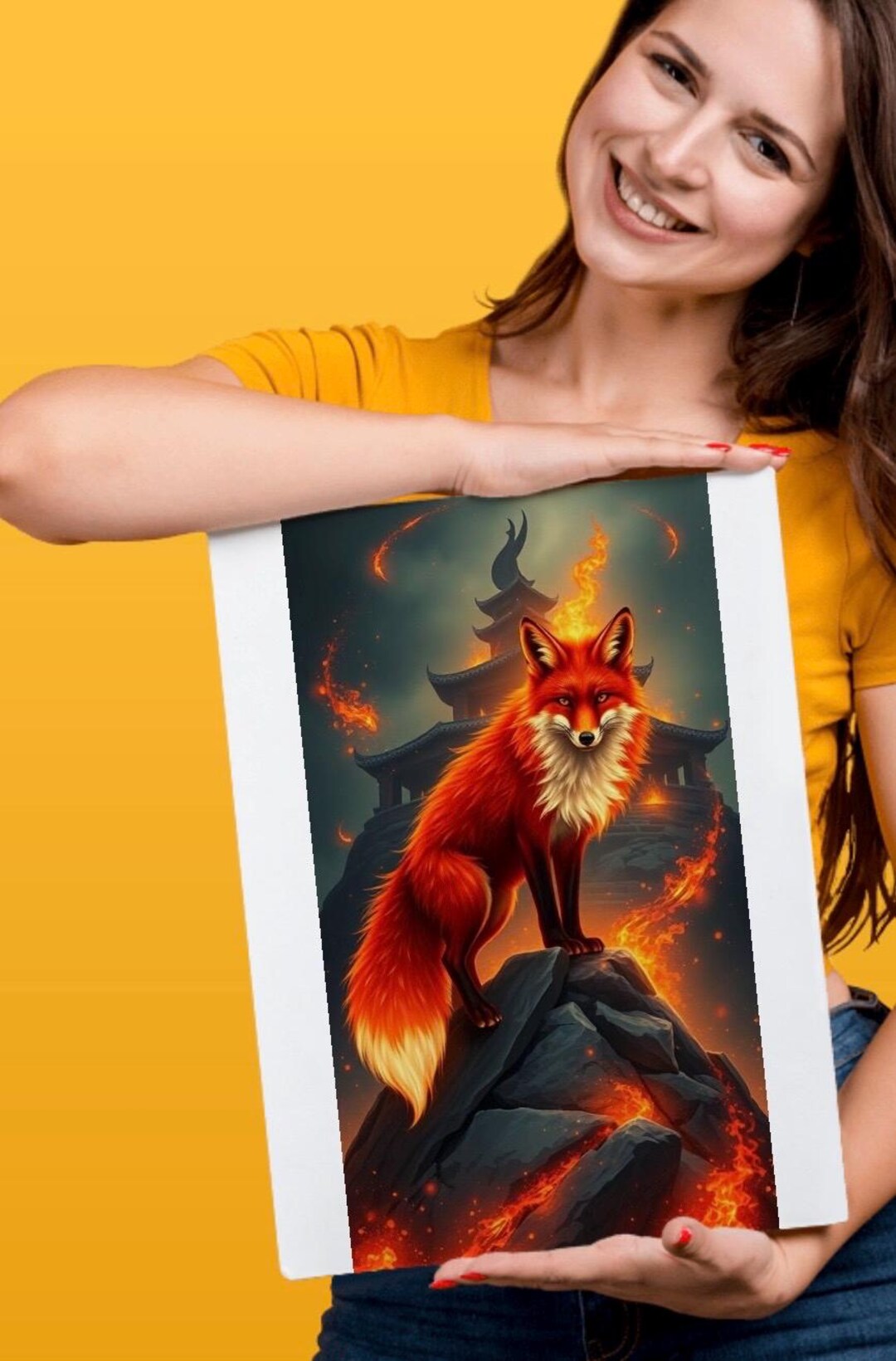 Fire Fox Poster – Fiery Fox Art Print, Mystical Animal Wall Art ...