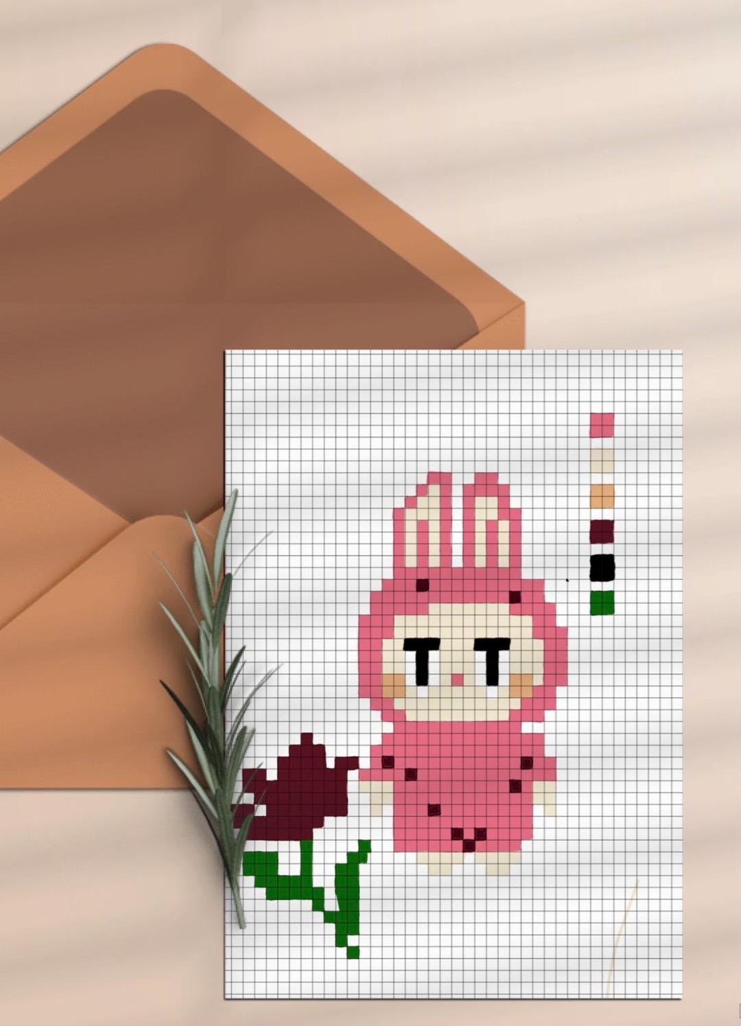 Pink Labubu Cross Stitch Pattern – Cute Cartoon Creature PDF, Kawaii ...