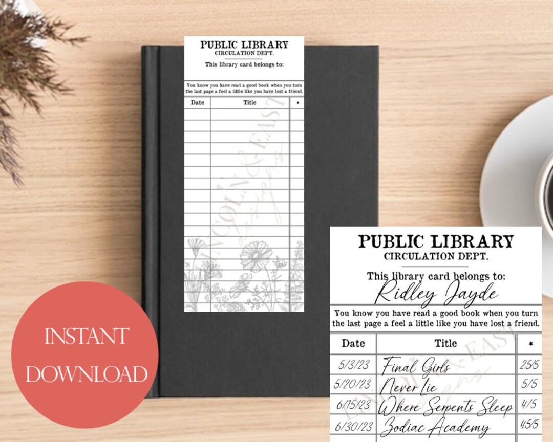 Floral Reading List Bookmark | Floral Library Card Bookmark | Vintage ...