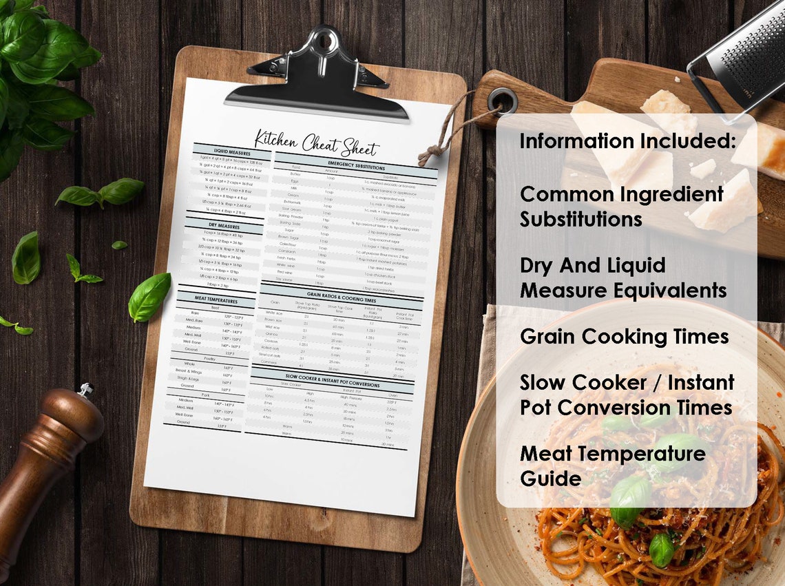 Printable Kitchen Cheat Sheet | Kitchen Conversion Chart | Kitchen ...