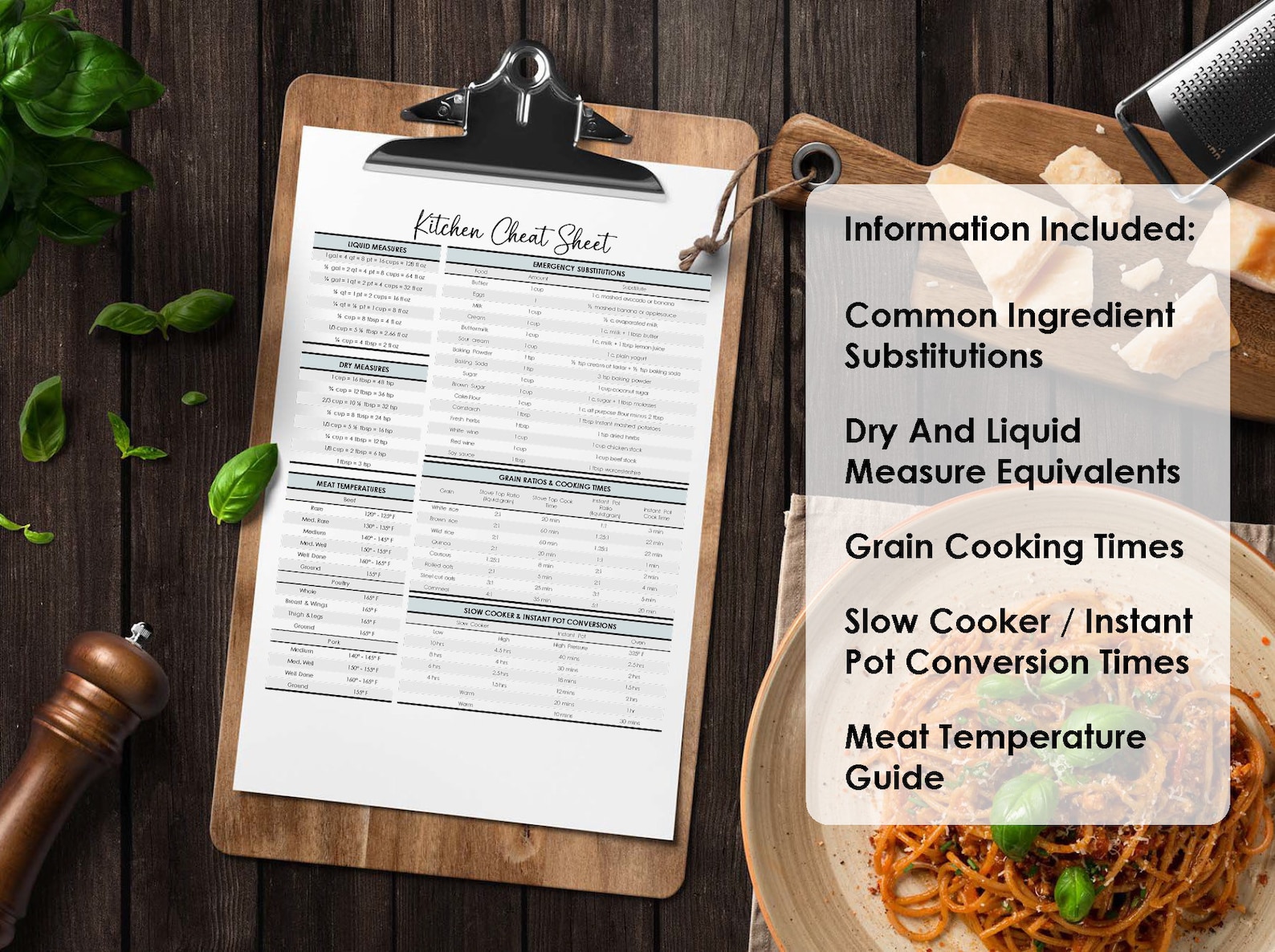 Printable Kitchen Cheat Sheet | Kitchen Conversion Chart | Kitchen ...