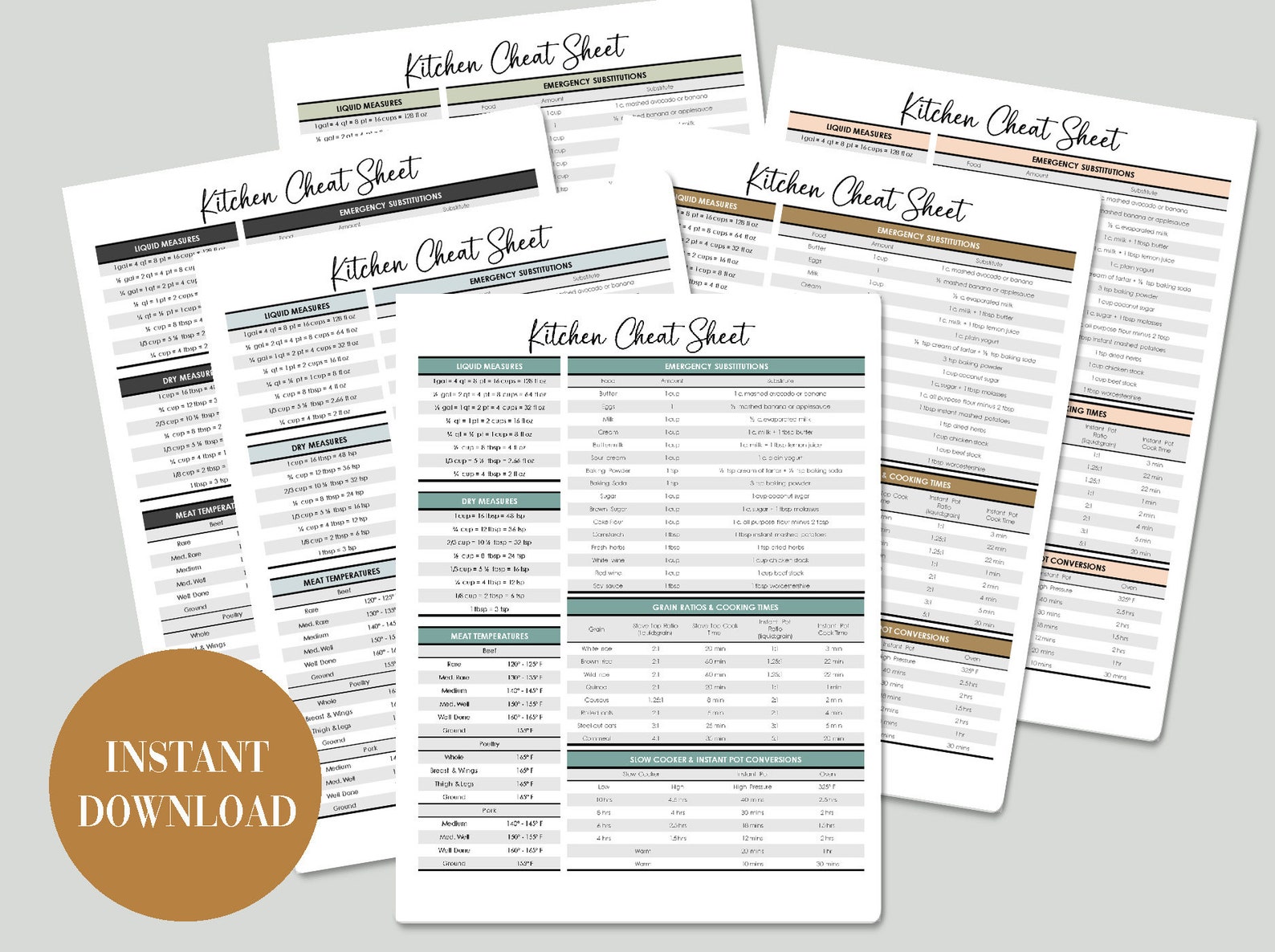 Printable Kitchen Cheat Sheet | Kitchen Conversion Chart | Kitchen ...
