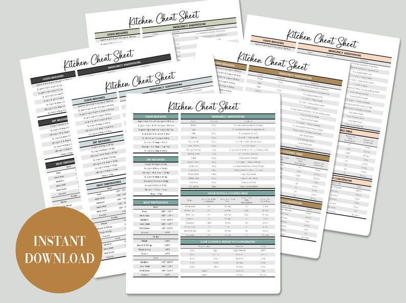 Printable Kitchen Cheat Sheet | Kitchen Conversion Chart | Kitchen ...