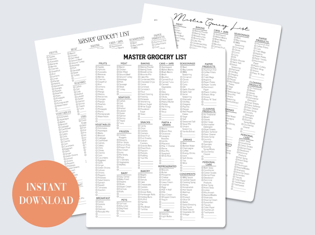 Master Grocery List Printable - Etsy