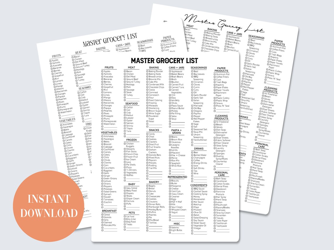 Master Grocery List Printable - Etsy