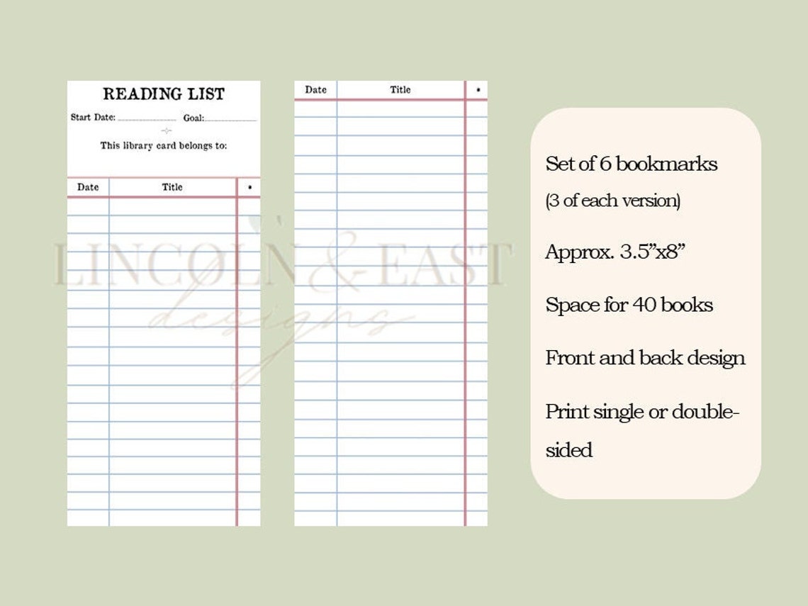 Reading List Bookmark | Library Card Bookmark | Vintage Library ...