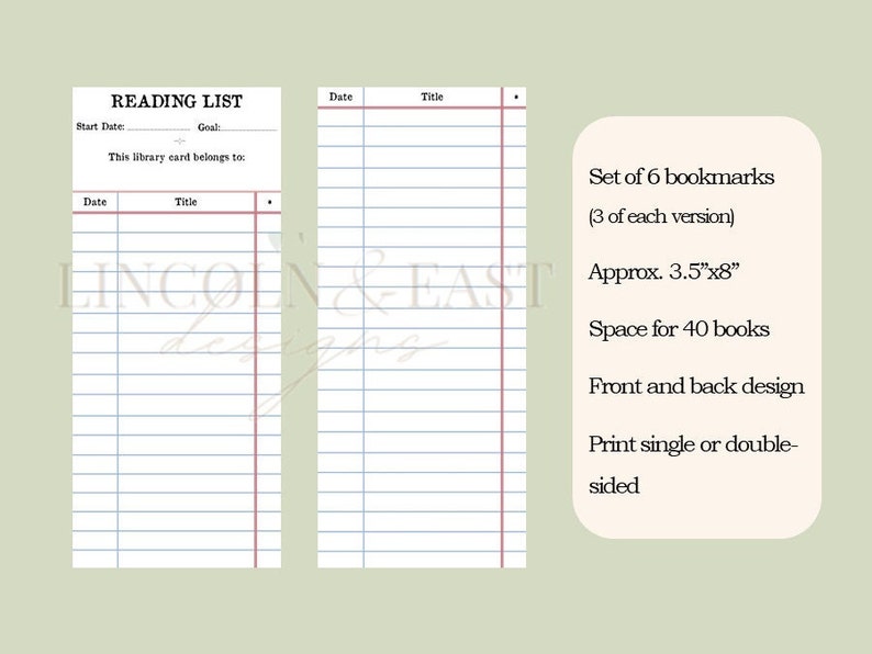 Reading List Bookmark | Library Card Bookmark | Vintage Library ...