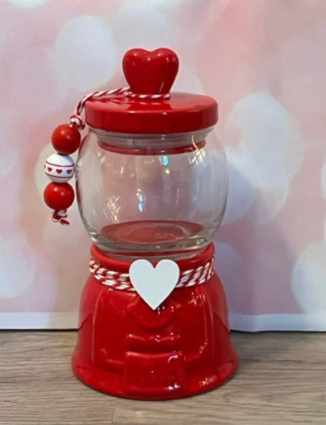 Spring Heart Faux Gumball Machine / Candy Jar With Heart Shaped Topper ...