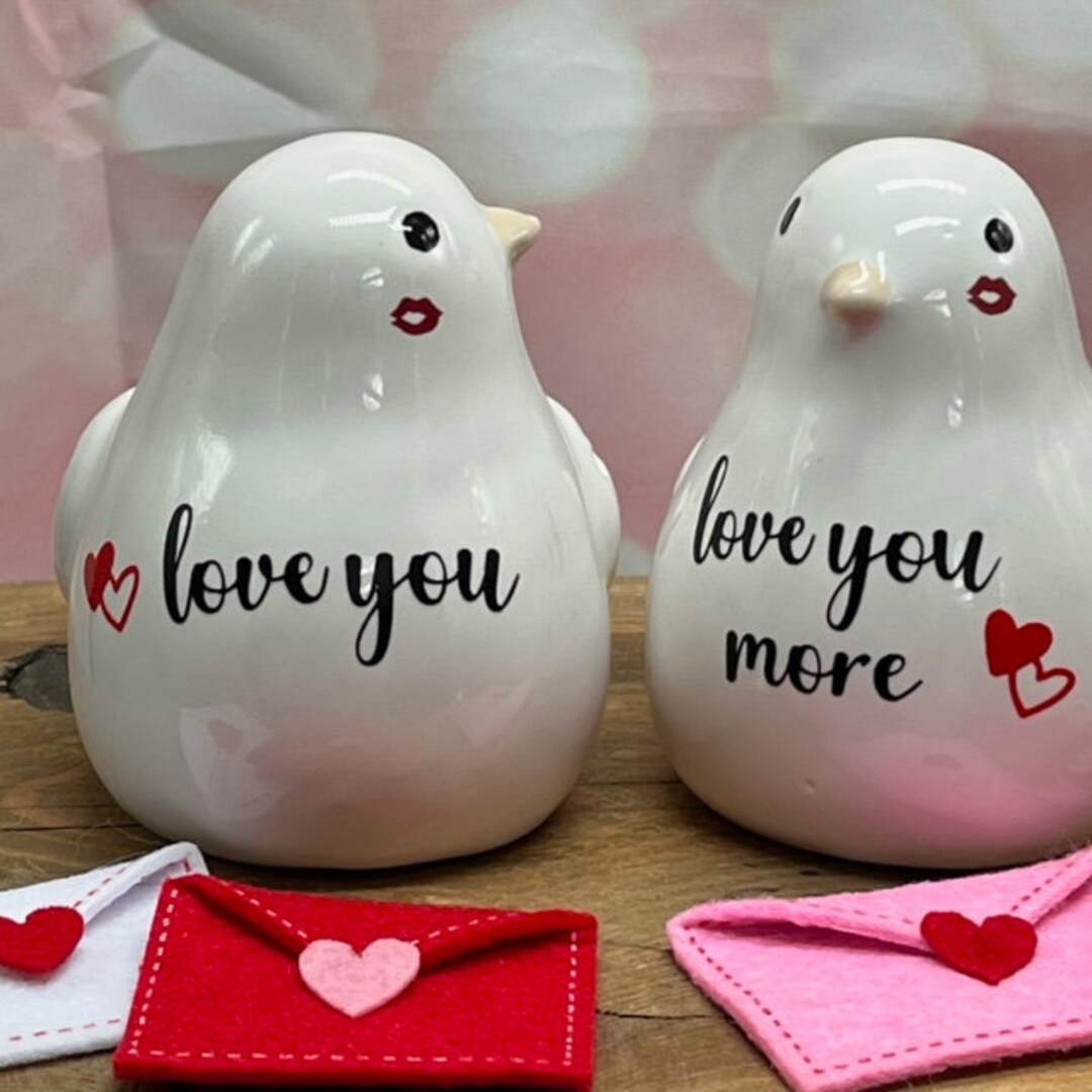 Light up Ceramic Love Birds for Valentine's Day Decor; Red Love Hearts ...