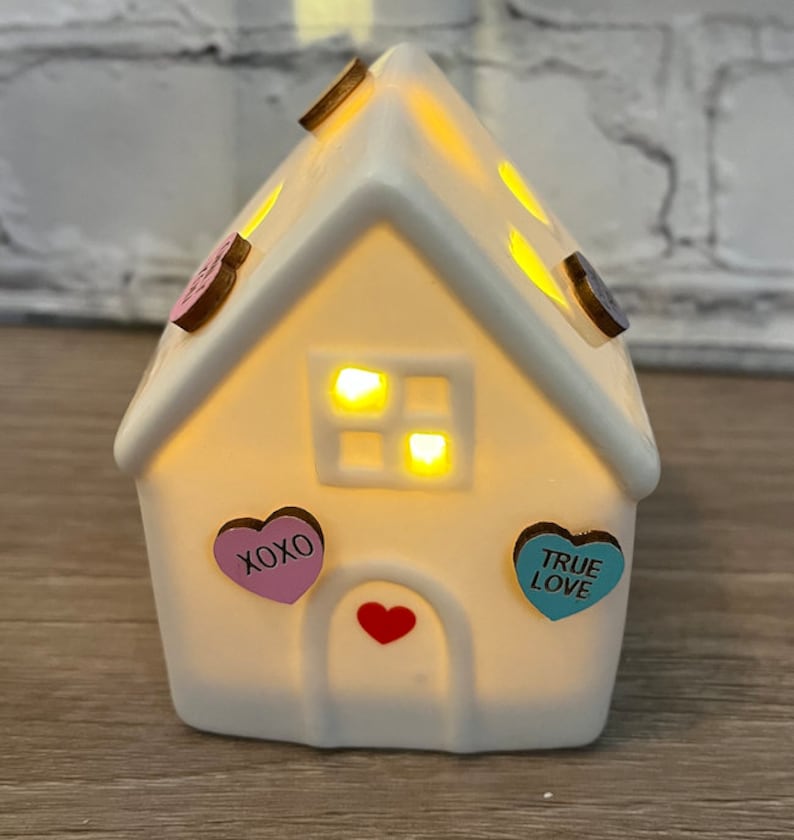 Light up Ceramic House for Valentine's Day Red Love - Etsy